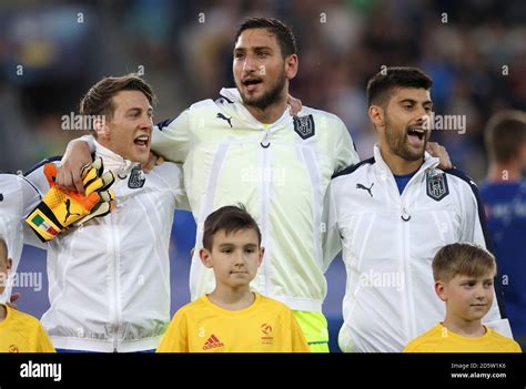 Left To Right Italys Federico Bernardeschi Gianluigi Donnarumma And Marco Benassi Line Up