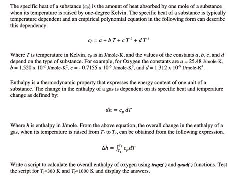 Solved The Specific Heat Of A Substance Cp Is The Amount Of Heat