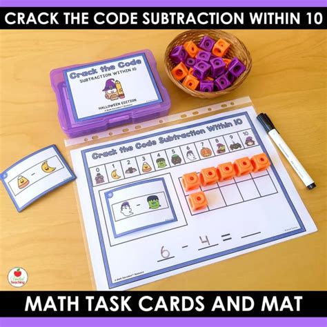 Halloween Crack The Code Math Task Cards Subtraction Within 10 Math