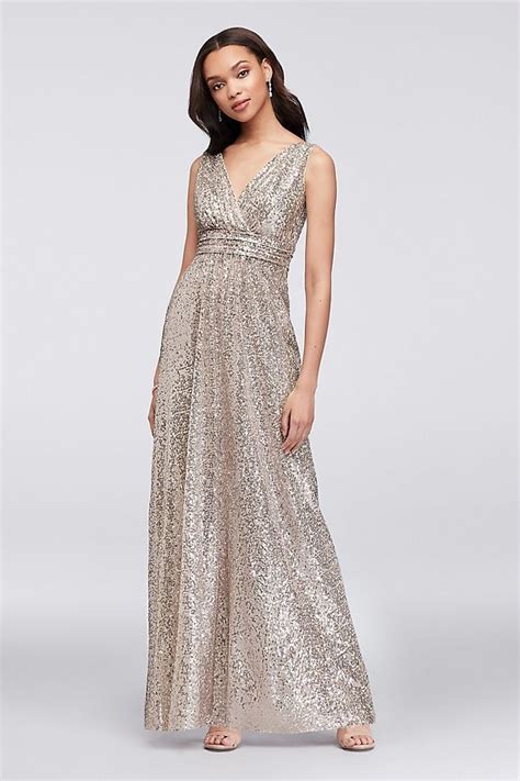 Sequin Tank Bridesmaid Dress With Satin Piping Davids Bridal