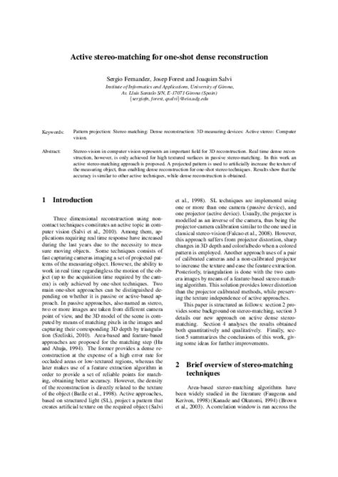 Pdf Active Stereo Matching For One Shot Dense Reconstruction