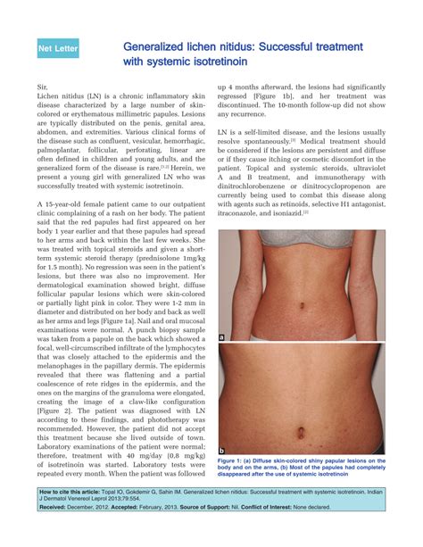 Pdf Generalized Lichen Nitidus Successful Treatment With Systemic