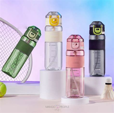 Fquan Sports Water Bottle With Scale Measure Sipper And Straw 690ml