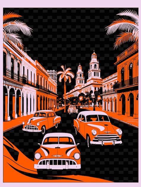 Png la habana con escena de la calle vintage y coches clásicos cigarro