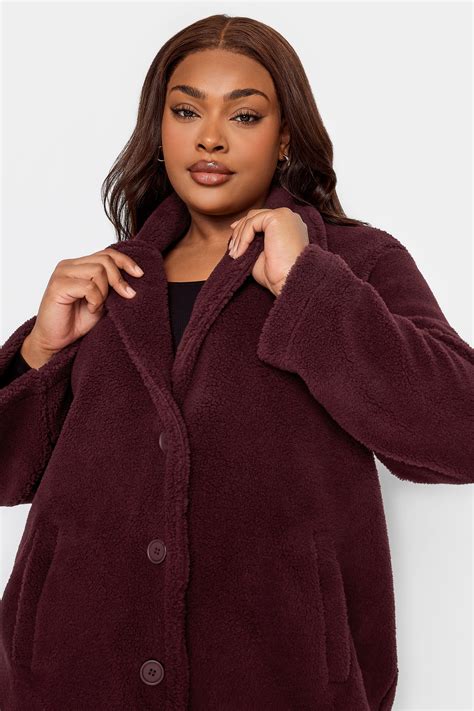 Yours Curve Plus Size Dark Red Faux Fur Coat Yours Clothing