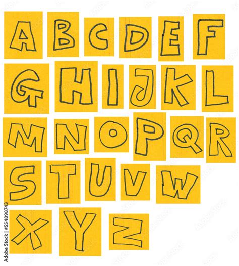 Scan Of Dark Felt Pen Abc Letters On Yellow Paper Alphabet Elements