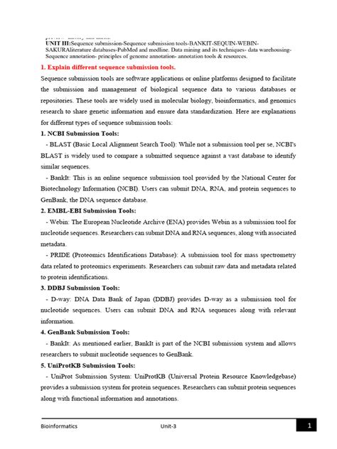 unit 3 bioinformatics pdf pub med data warehouse
