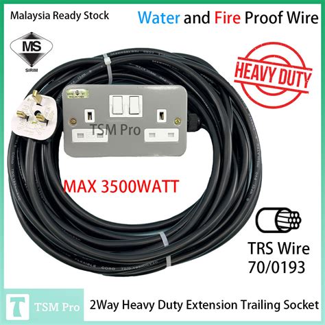 2 Way 13amp Metal Clad Heavy Duty Trailing Socket Extension Socket 3 6