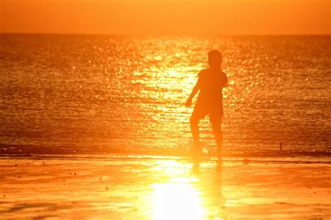 Premium Photo Silhouette Person Standing On Beach During Sunset