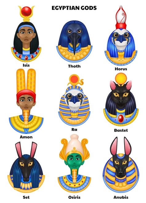 Deuses Egípcios Com Avatares Isolados De Anubis Osiris Isis Amon Ra E