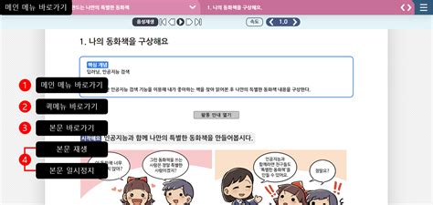 페이지에서 탭을 누르면 나오는 링크를 설명하는 그림 1 메인 메뉴로 탭 이동 2 퀵메뉴로 탭 이동 3 본문으로 이동