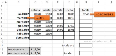 Orario Di Lavoro Excel Calcolo Ore Ordinarie E Straordinari Operazioni Con Il Formato