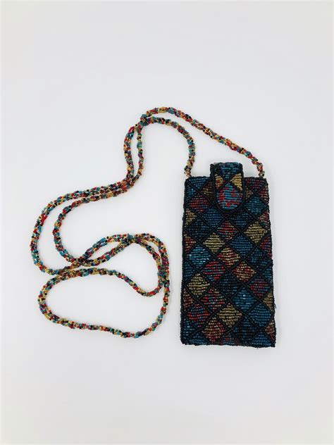 Vtg Seed Beaded Eyeglass Case W Long Strap Vintage Beaded Pouch For