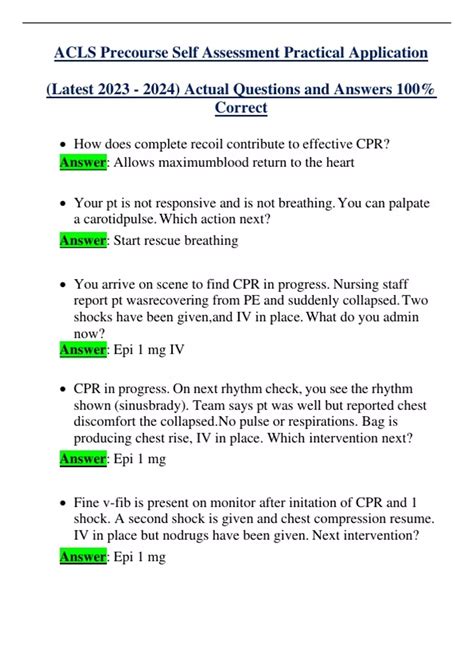 Acls Precourse Self Assessment Practical Application Latest 2024 2025 Actual Questions And
