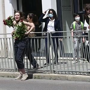 Topless Woman Protests In Front Of The Elysee Palace In Paris 56