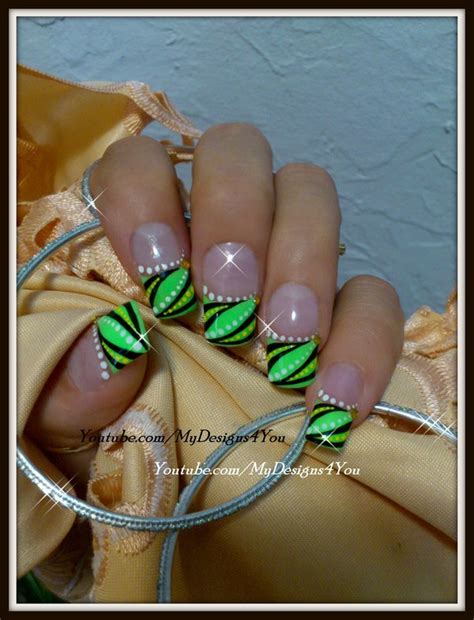 Abstract French Tip Nail Art Light Grreen Liudmila Z S