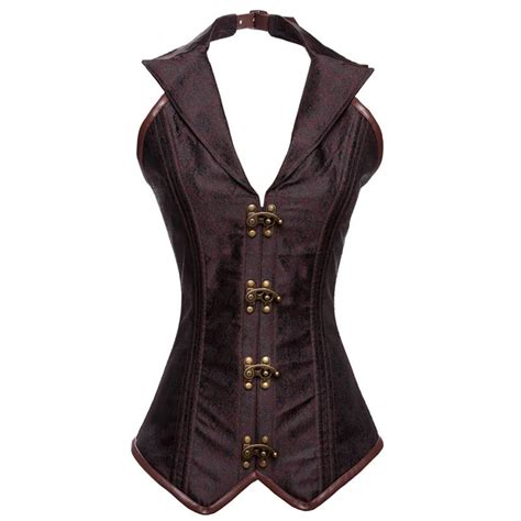 Brown Halter Collar Corsets And Bustiers Vintage Corset Steampunk