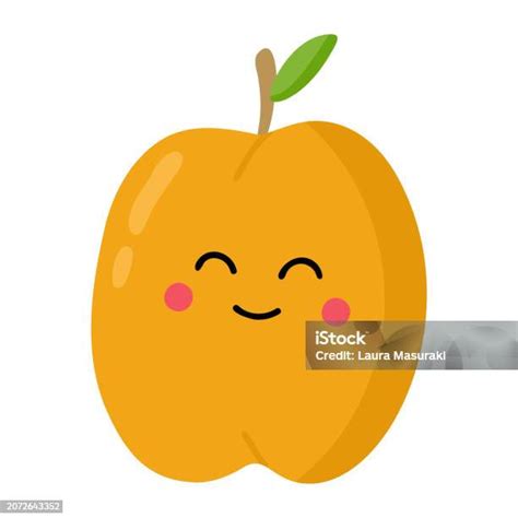 살구 과일 귀여운 캐릭터 벡터 일러스트 레이 션 클립 아트 절연 통하고 있는 백색 배경 가공의 인물에 대한 스톡 벡터 아트 및