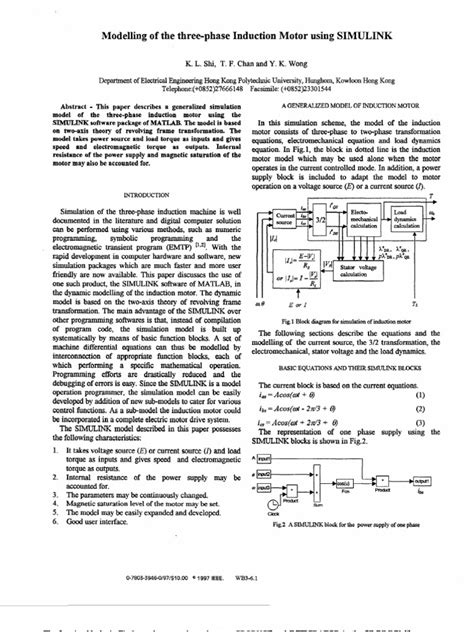 Modelling Of The Three Phase Induction Motor Using Simulink Pdf