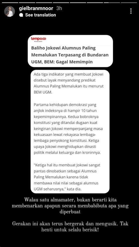 Profil Gielbran Muhammad Noor Ketua BEM KM UGM Yang Sebut Jokowi