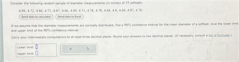 solved consider the following random sample of diameter