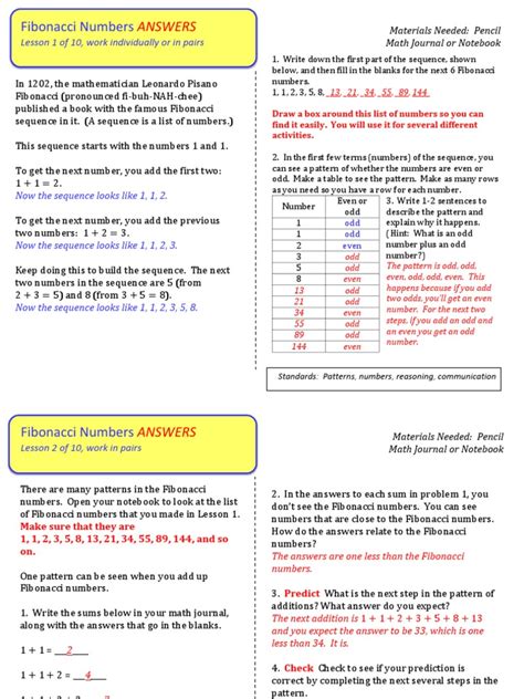Fibonacci Answer Key Pdf Ratio Sequence