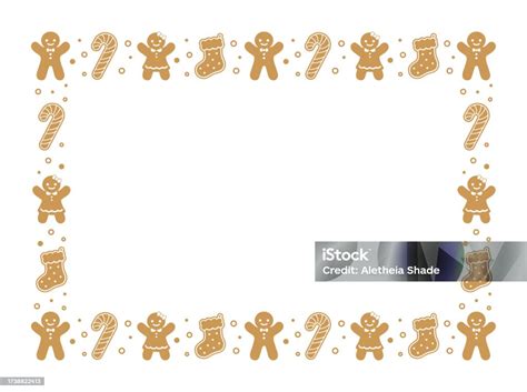 직사각형 진저브레드 쿠키 프레임 테두리 크리스마스 겨울 휴가 그래픽 수제 과자 패턴 카드 및 소셜 미디어 게시물 템플릿은 흰색