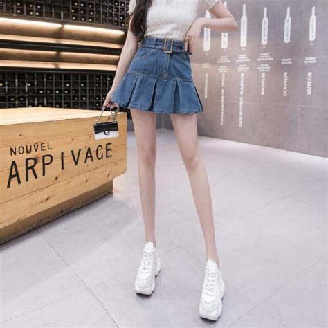 Noyi Maong Palda Pambabae High Waist Palda Maong Palda Mini Palda Para Sa Babae Pleated Skirt