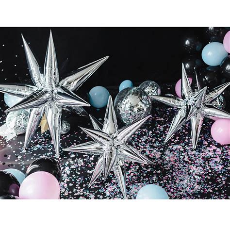 70cm Metallic Silver 3d Star Foil Balloons Go International Uk