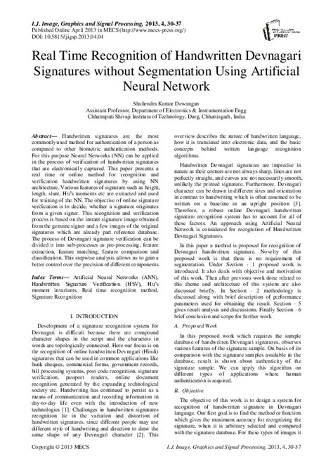 Pdf Real Time Recognition Of Handwritten Devnagari Signatures Without Segmentation Using