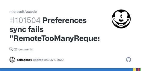 Preferences Sync Fails Remotetoomanyrequests · Issue 101504 · Microsoftvscode · Github