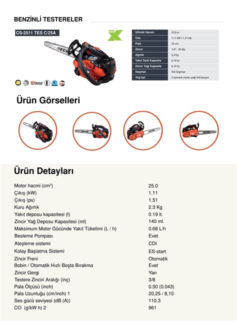 Echo CS 2511 TES C 25A Benzinli Motorlu Testere Echo CS 2511 TES C