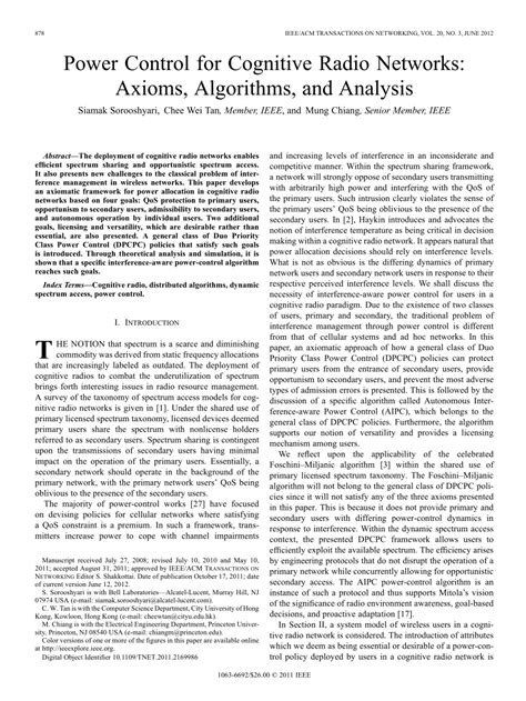 Pdf Power Control For Cognitive Radio Networks Axioms Algorithms And Analysis