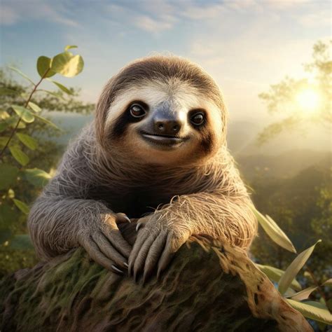 Premium Ai Image Cute Sloth Hanging On Tree Branch With Funny Face