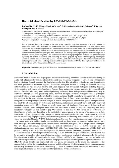 Pdf Bacterial Identification By Lc Esi It Msms