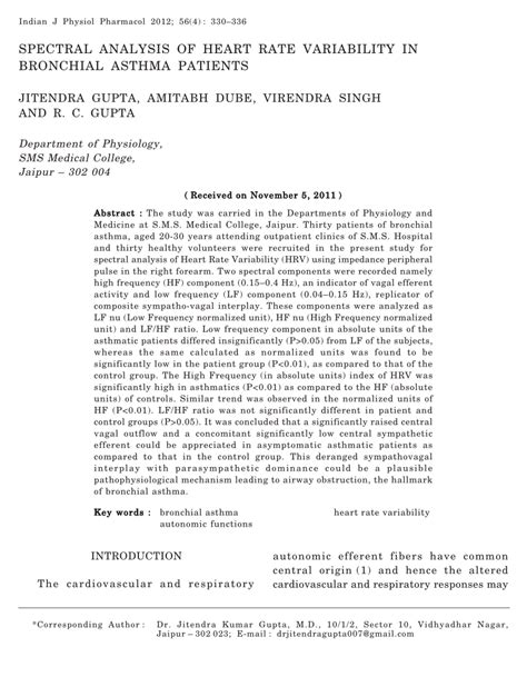 Pdf Spectral Analysis Of Heart Rate Variability In Bronchial Asthma Patients