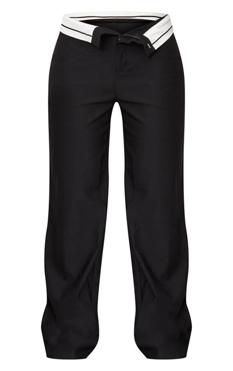 Black Bi Stretch Fold Over Waist Pants Prettylittlething Usa