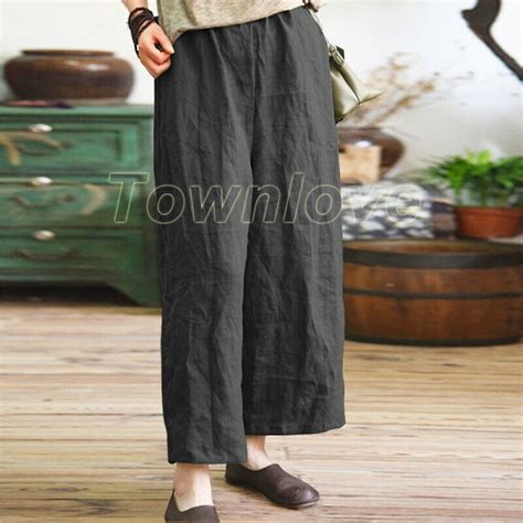 Summer Cotton Linen Pants Comfort Loose Cropped Casual Trousers Plus