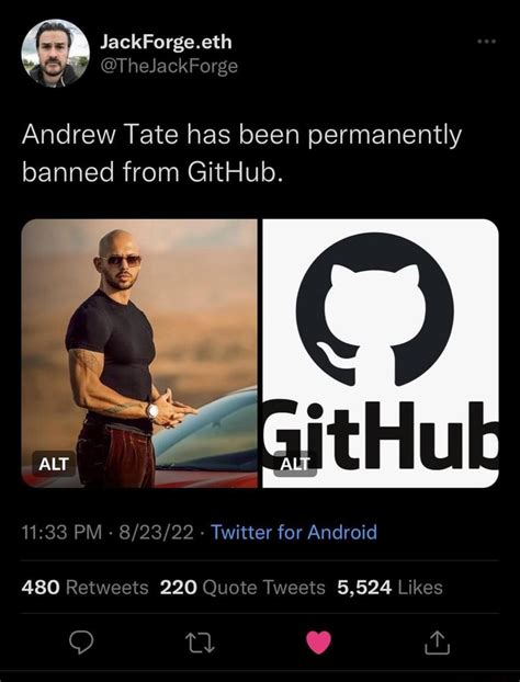Andrew Tate Has Been Permanently Banned From Github Pm Twitter For