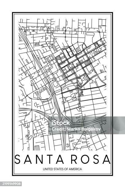 Poster Print Road Map Of The American City Of Santa Rosa Stock
