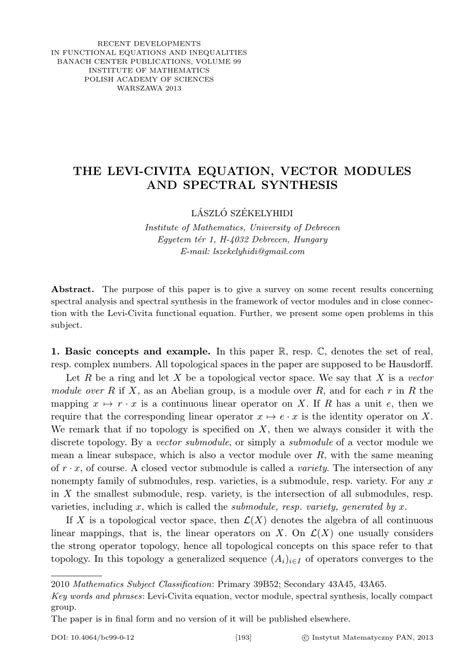 Pdf The Levi Civita Equation Vector Modules And Spectral Synthesis