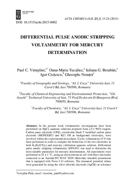 Pdf Differential Pulse Anodic Stripping Voltammetry For Mercury