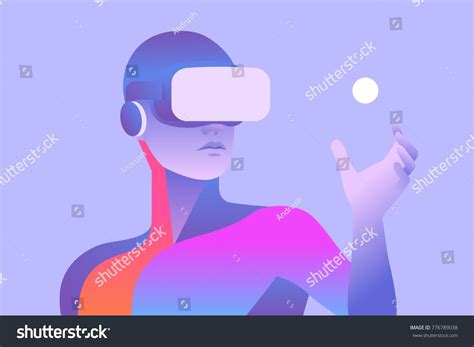 Man Wearing Virtual Reality Headset And Looking At Abstract Sphere