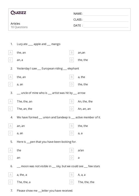 50 Articles Worksheets For 7th Class On Quizizz Free And Printable