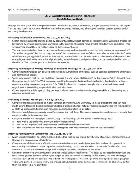 Ch 7 Evaluating And Controlling Technology Quick