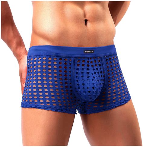 Mizok Mens Breathable Mesh Underwear Sexy Boxer Briefs Trunks Royal