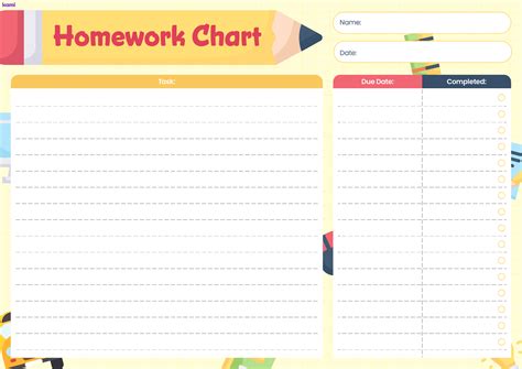 Homework Chart Elementary Landscape For Teachers Perfect For Grades