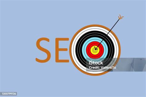 Seo 검색 엔진 최적화 단어와 대상을 대상으로 화살표가 있는 대상으로 그림이 표시됩니다 밝은 파란색 배경에 격리됩니다 디자인