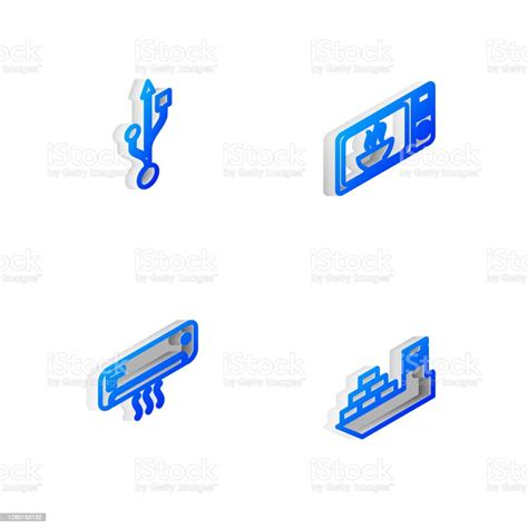 등분성 라인 전자 레인지 Usb 에어컨 및화물 선 아이콘을 설정합니다 벡터 3차원 형태에 대한 스톡 벡터 아트 및 기타 이미지