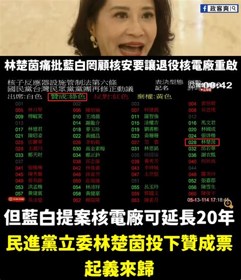 政客爽 林楚茵肯定沒有投錯票，因為看到綠色就投才是民進黨 真正有黨魂的人，就是林楚茵！ 那一刻，林楚茵找回自己，找回了抖音，找回了愛奇藝，找回了熱愛跳舞的自己 Facebook
